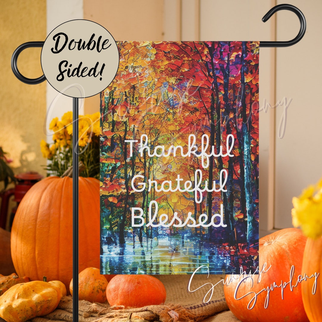 Thankful Grateful Blessed Colorful Autumn Nature Abstract Double-sided ...