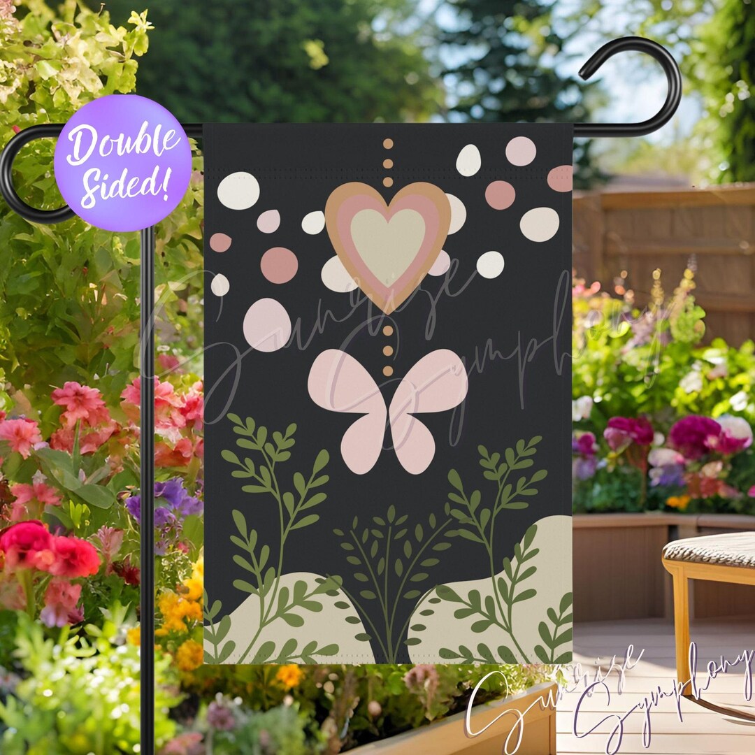Nature Neutrals Heart and Butterfly Zen Garden Flag, Balance Calming ...