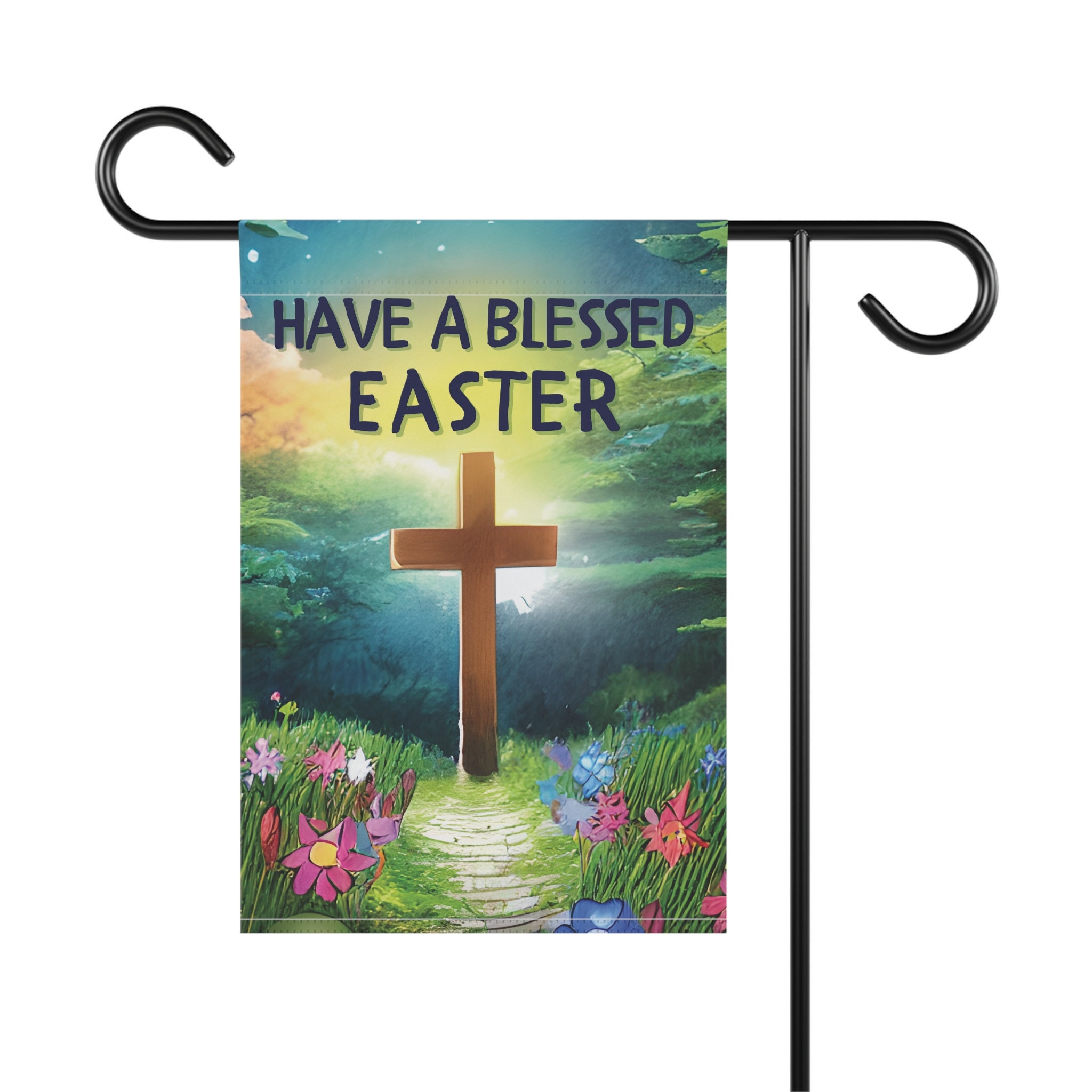 Blessed Easter Cross Double-sided 12x18 Hanging Garden Flag, Easter ...