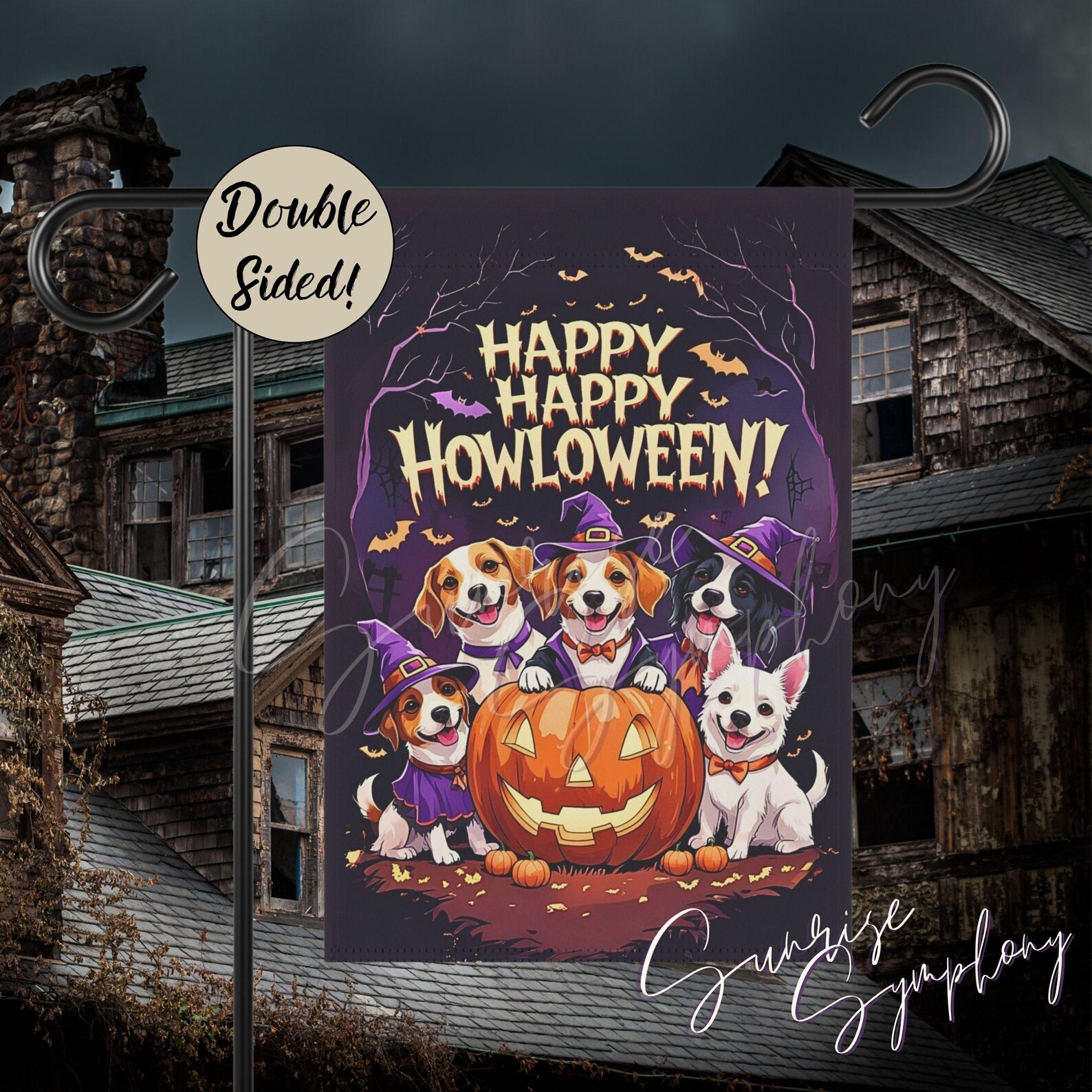Happy Howloween Dogs Halloween Double-sided 12"x18" Hanging Garden Flag ...