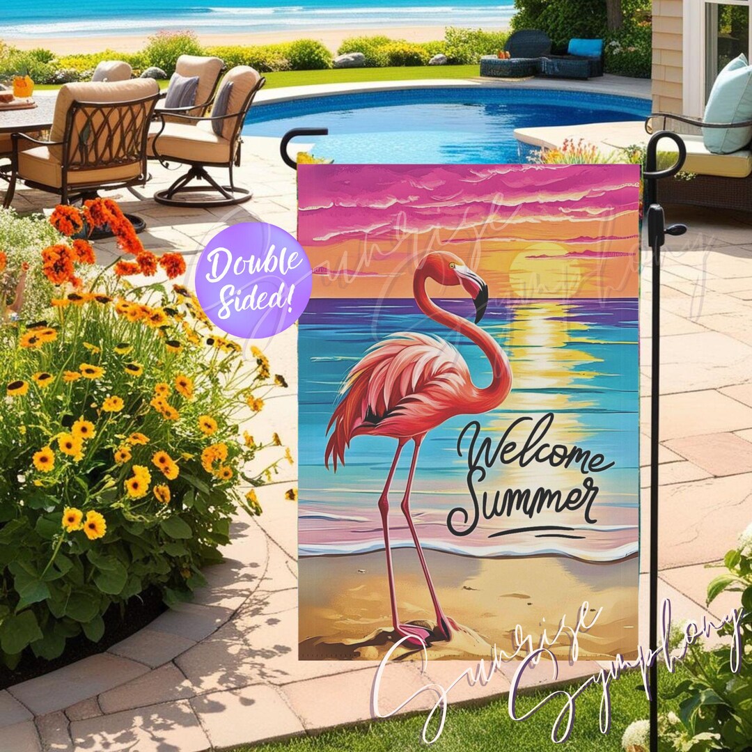 Pink Flamingo Welcome Summer Double-sided 12"x18" Hanging Garden Flag ...