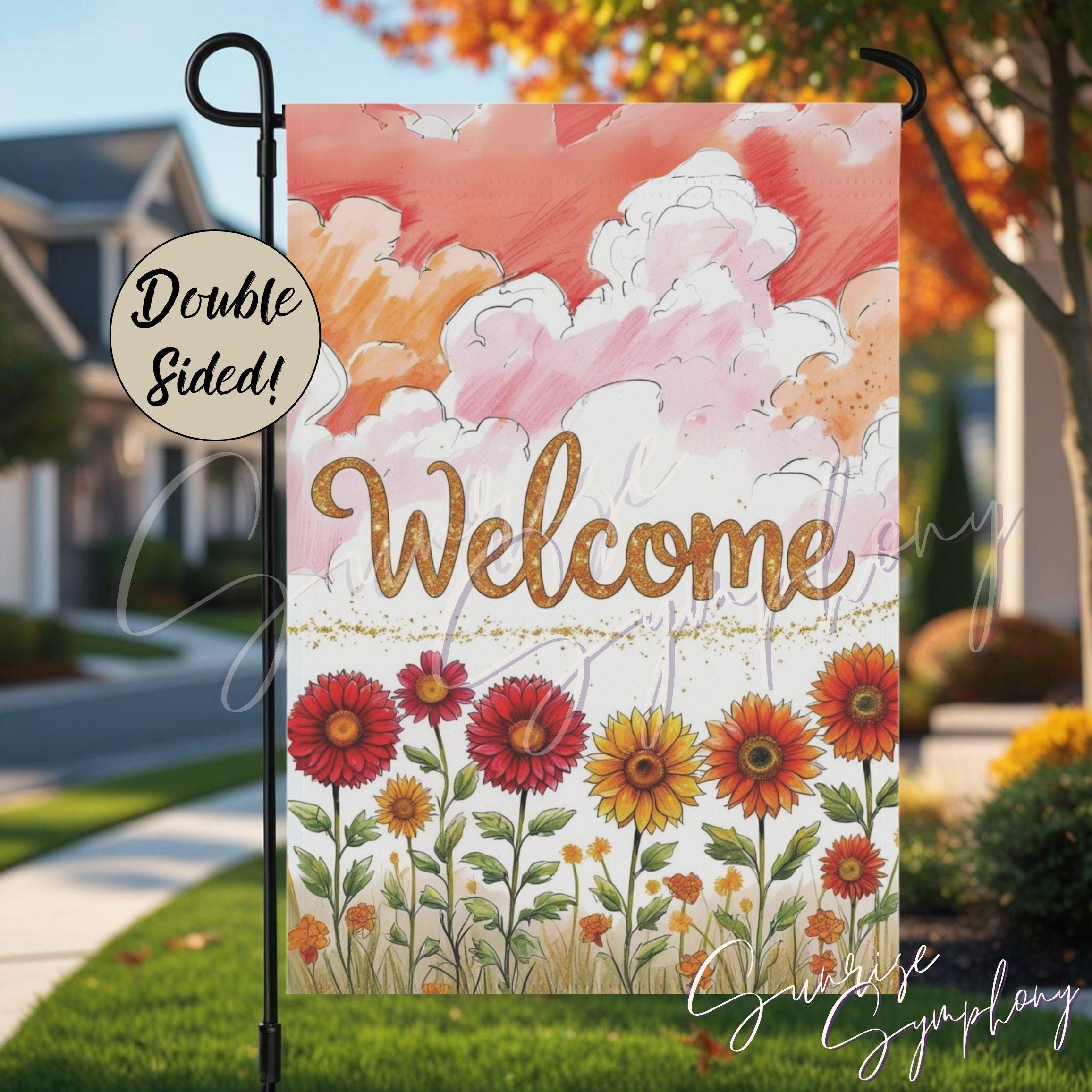 Fall Colors Welcome Flowers Double-sided 12"x18" Hanging Garden Flag ...