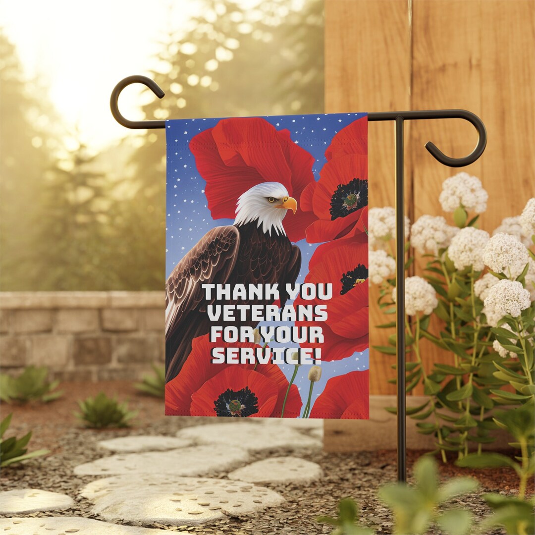 Eagle Poppies Veteran Thank You Garden Banner Flag, Patriotic 12"x18 ...
