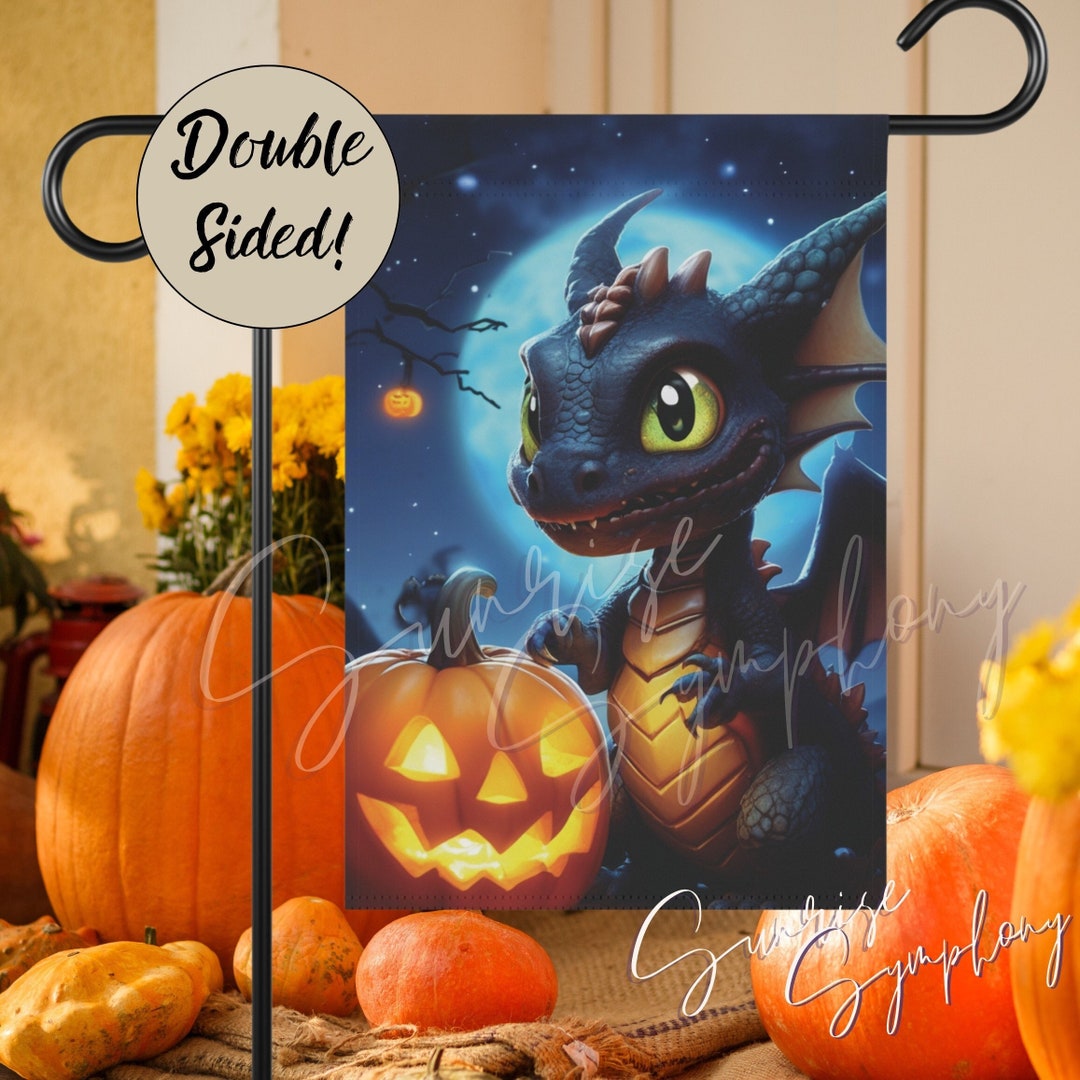Dragon Jack-o-lantern Pumpkin Double-sided 12"x18" Hanging Garden Flag ...