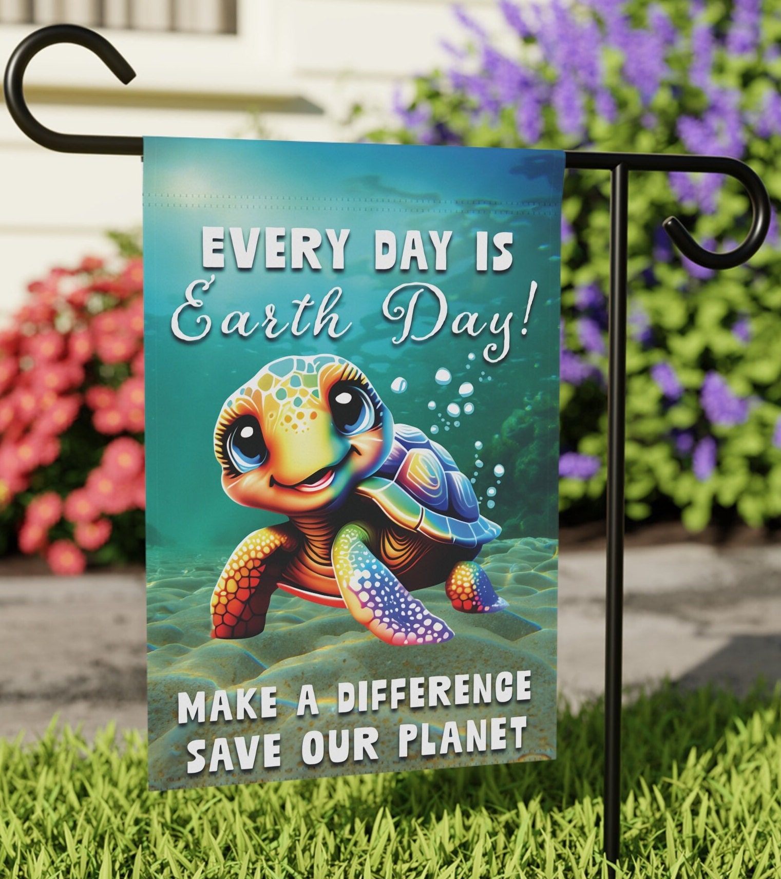 Every Day is Earth Day Turtle Double-sided 12"x18" Hanging Garden Flag ...