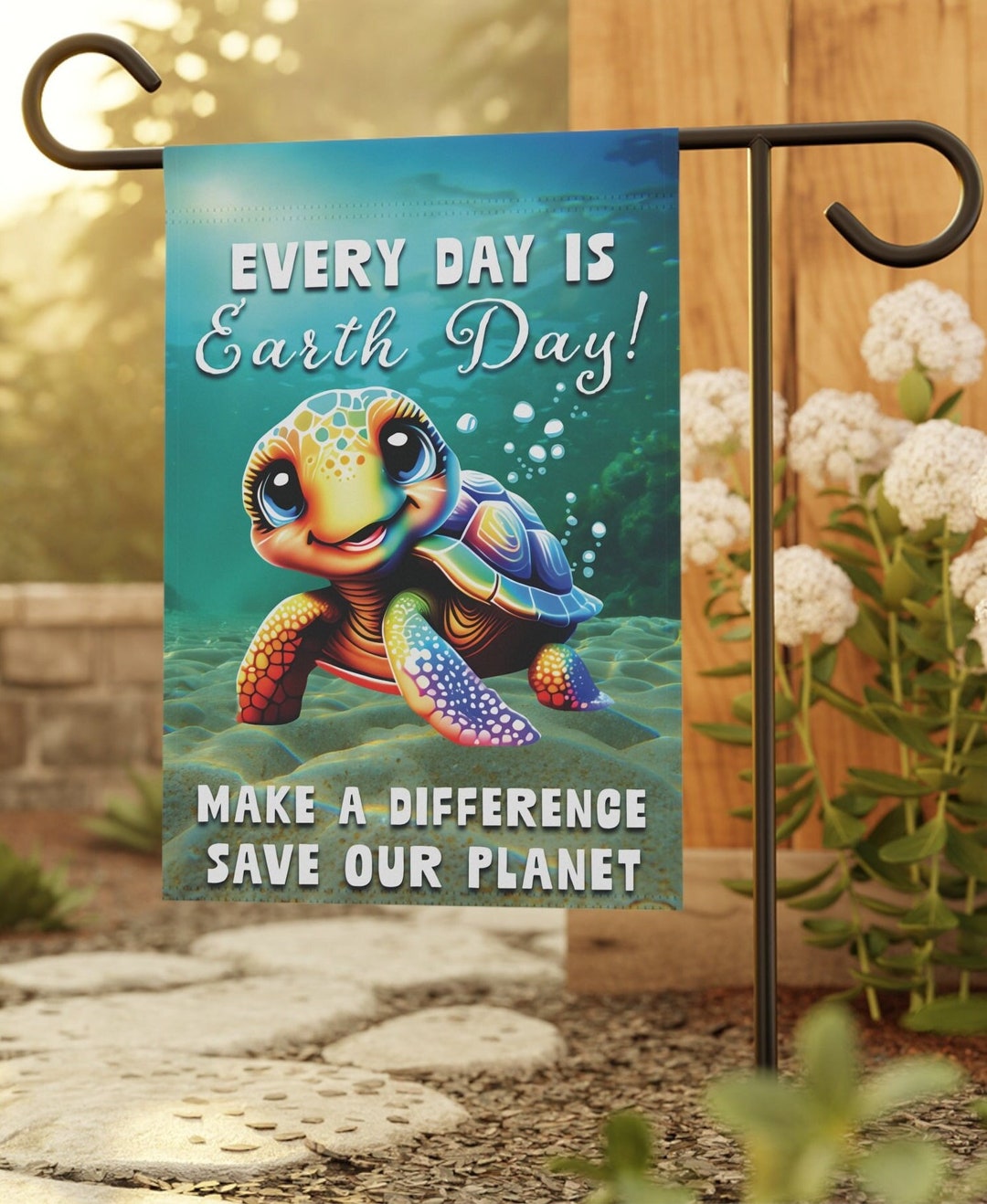 Every Day is Earth Day Turtle Double-sided 12"x18" Hanging Garden Flag ...