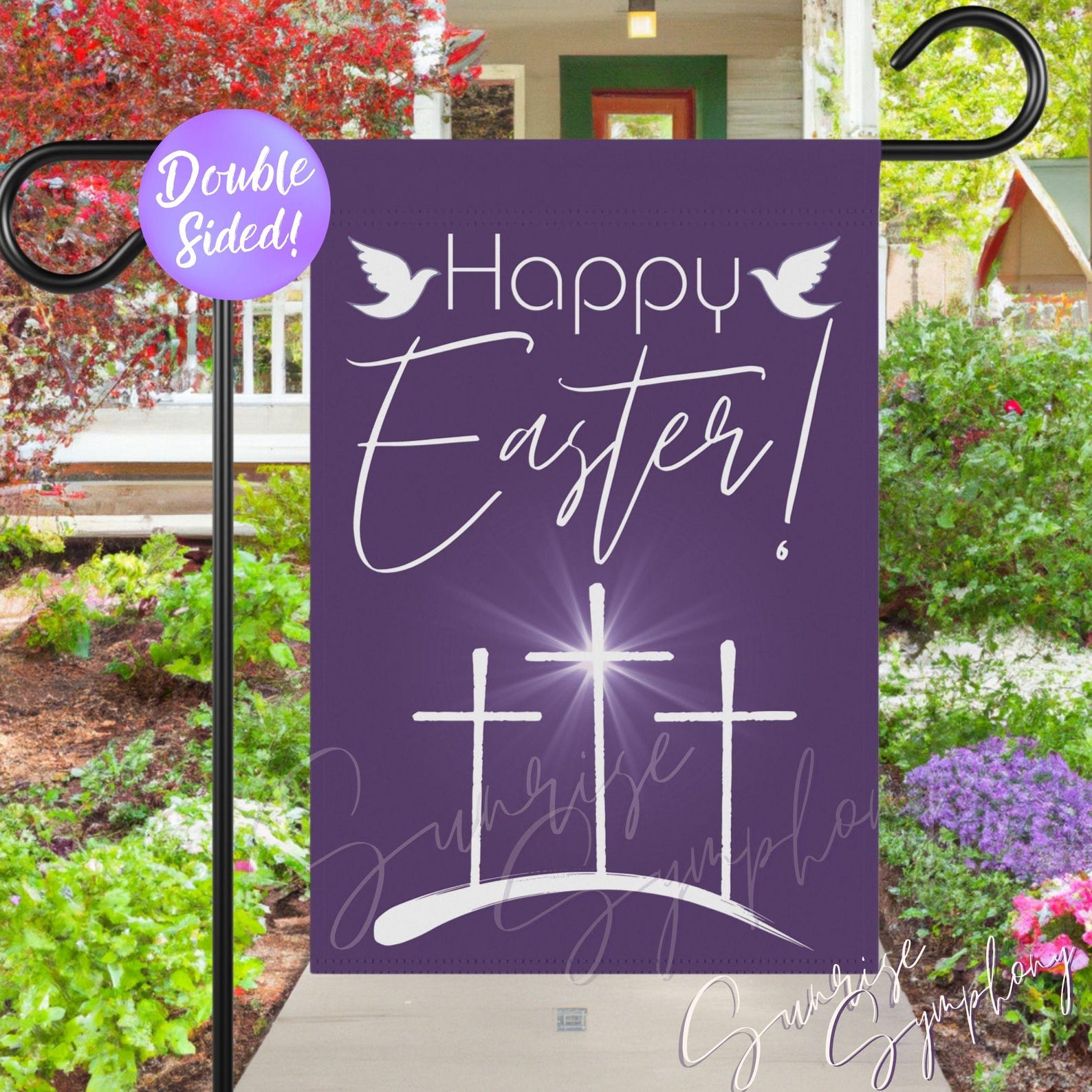 Happy Easter Doves Crosses Double-sided 12"x18" Hanging Garden Flag ...