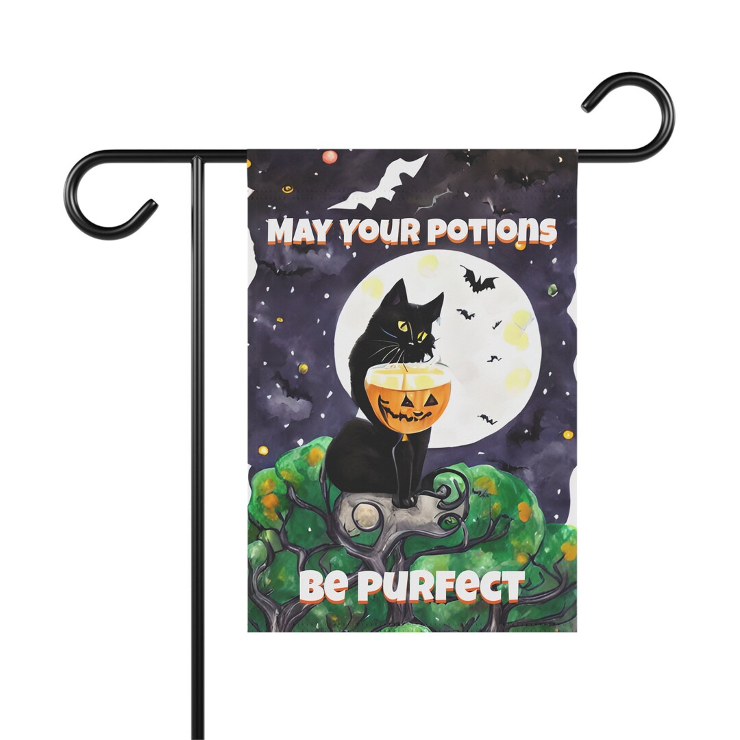 Black Cat Purfect Potions Libation Double-sided 12"x18" Outdoor Hanging ...