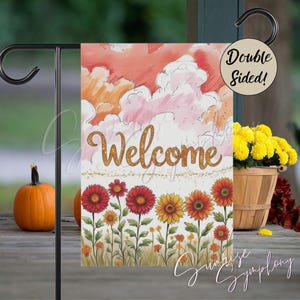 Fall Colors Welcome Flowers Double-sided 12"x18" Hanging Garden Flag ...
