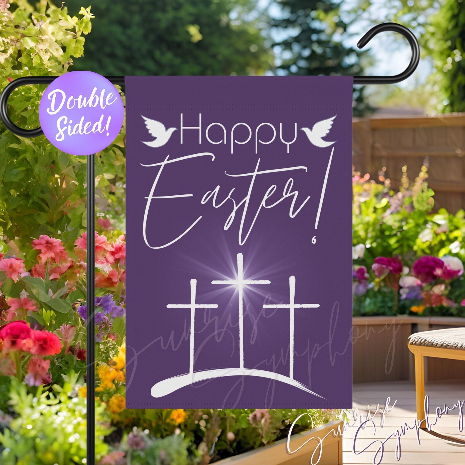 Happy Easter Doves Crosses Double-sided 12"x18" Hanging Garden Flag ...