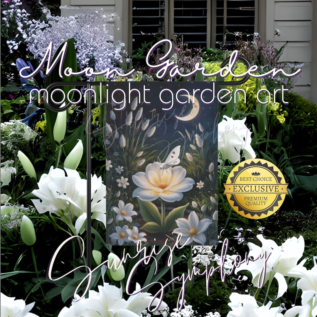 Whimsical Moonlight Moon Flower Garden Enchanted 12"x18" Double-sided ...