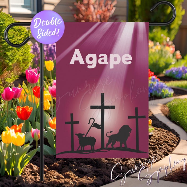 Agape Lion and Lamb Easter Crosses Garden Flag, 12"x18" Double-sided ...