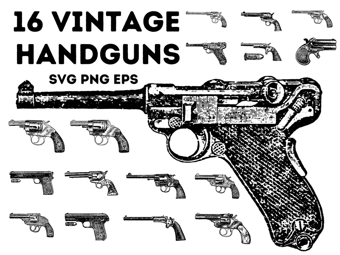 16 Vintage Handguns Vol 2 SVG / Gun SVG / Revolver / Vintage Gun Svg ...