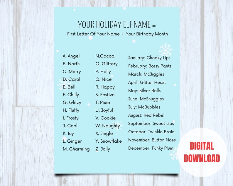 What's Your Elf Name Printable Sign, Holiday Party, Elf Name Game ...