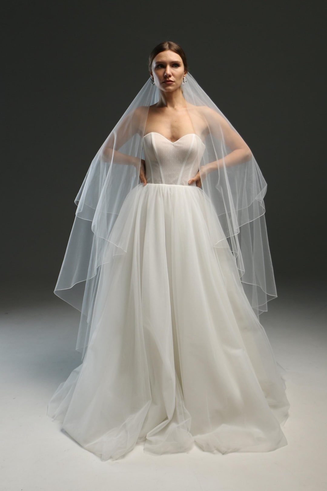 Sheer Bridal Veil With Pencil Edge – Two-tier Blusher Veil, Cathedral ...