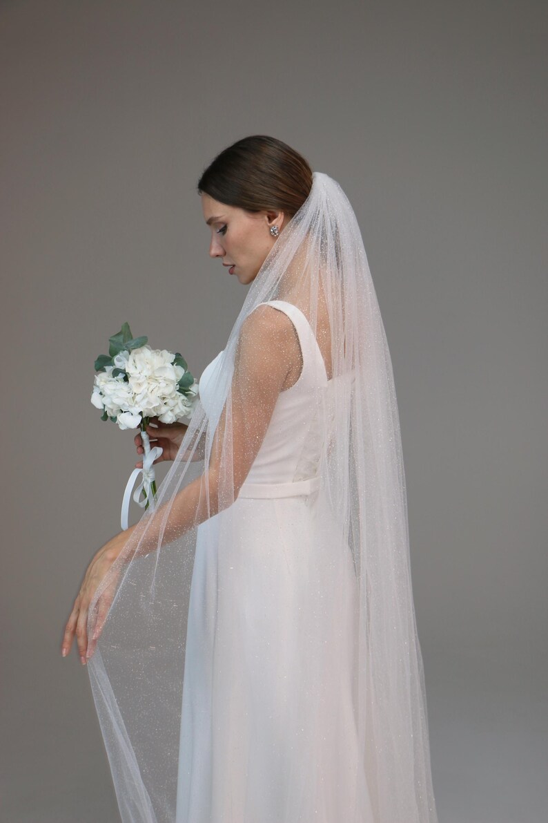 Sparkly Bridal Veil, Glitter Tulle Veil, Cathedral Shimmer Wedding Veil ...