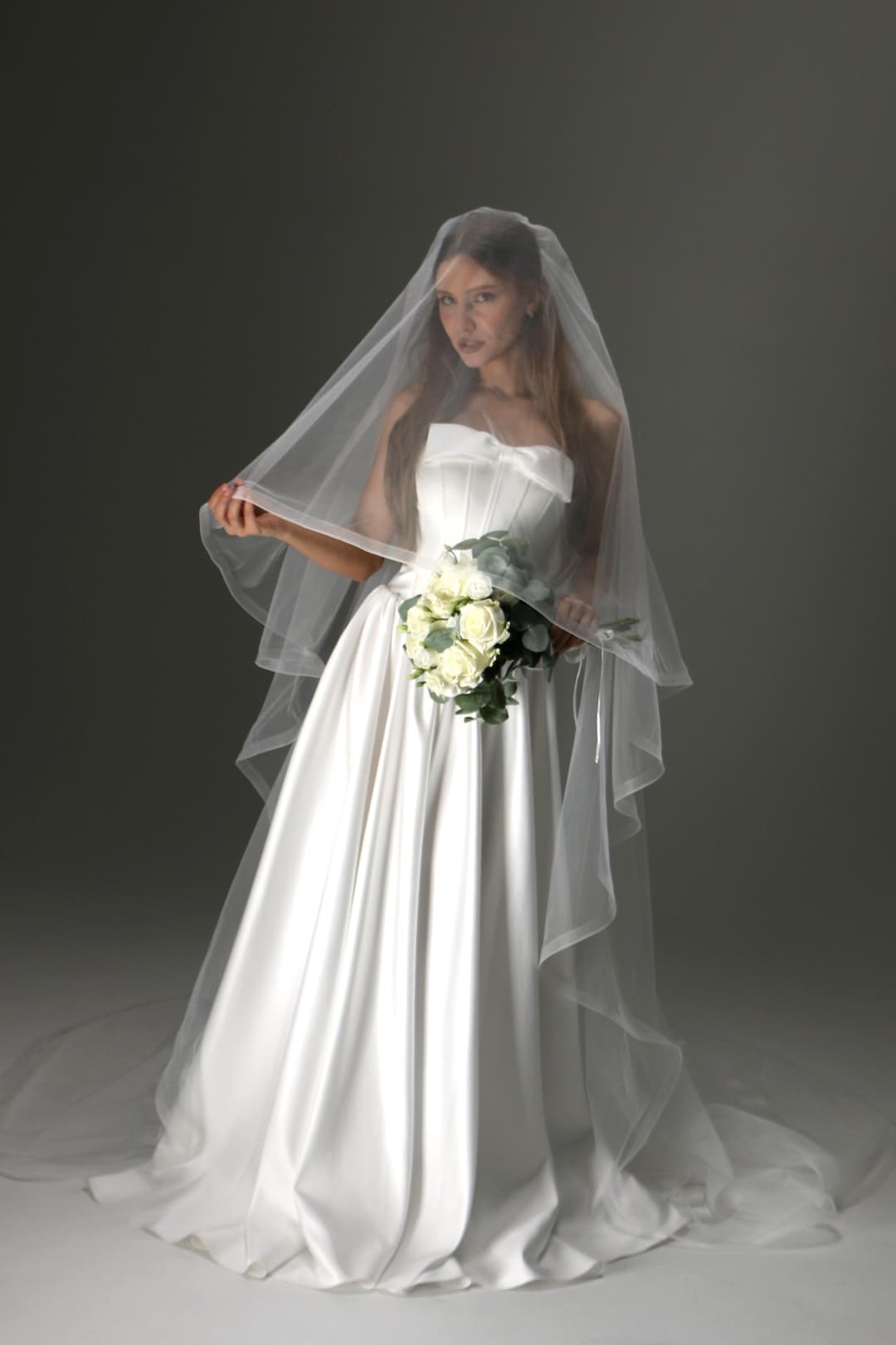 Two Tier Ivory Bridal Veil With Horsehair Edge – Classic Wedding Veil ...