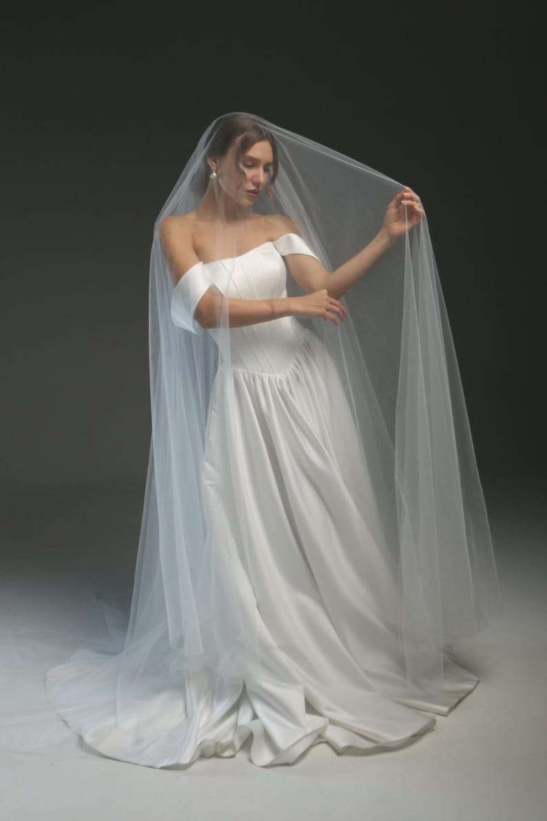 Blusher Drop Veil - Sheer Double Layer Cathedral Wedding Veil With Raw ...