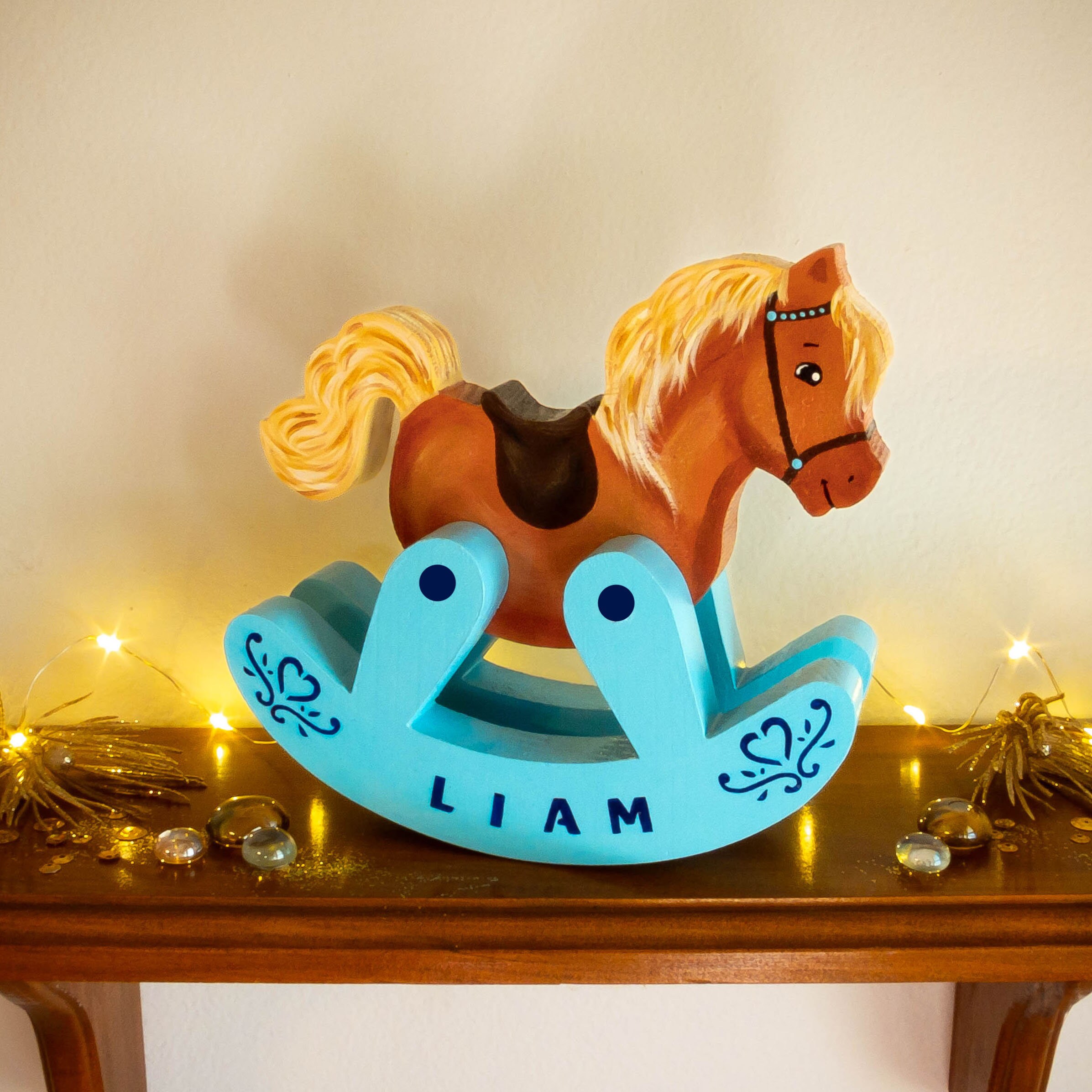 Chestnut Rocking Horse Decor - Handmade Wood Decor, Color and Name ...