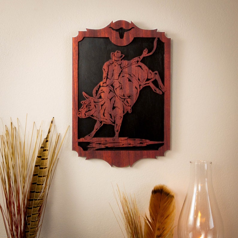 Bucking Bull Scroll Saw Cut, Professional Bull Riding PBR Décor, Cowboy ...