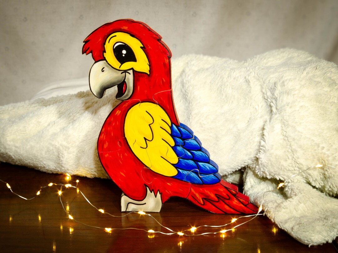 Red Macaw Parrot Wood Puzzle, Bird Puzzle and Gift, Handmade Wooden ...