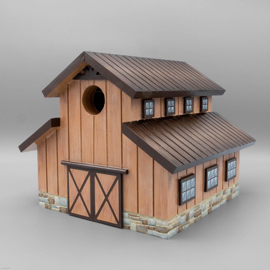 NEW! Brown Ranch Barn Birdhouse With Stone Base, Handcrafted Wood Barn ...
