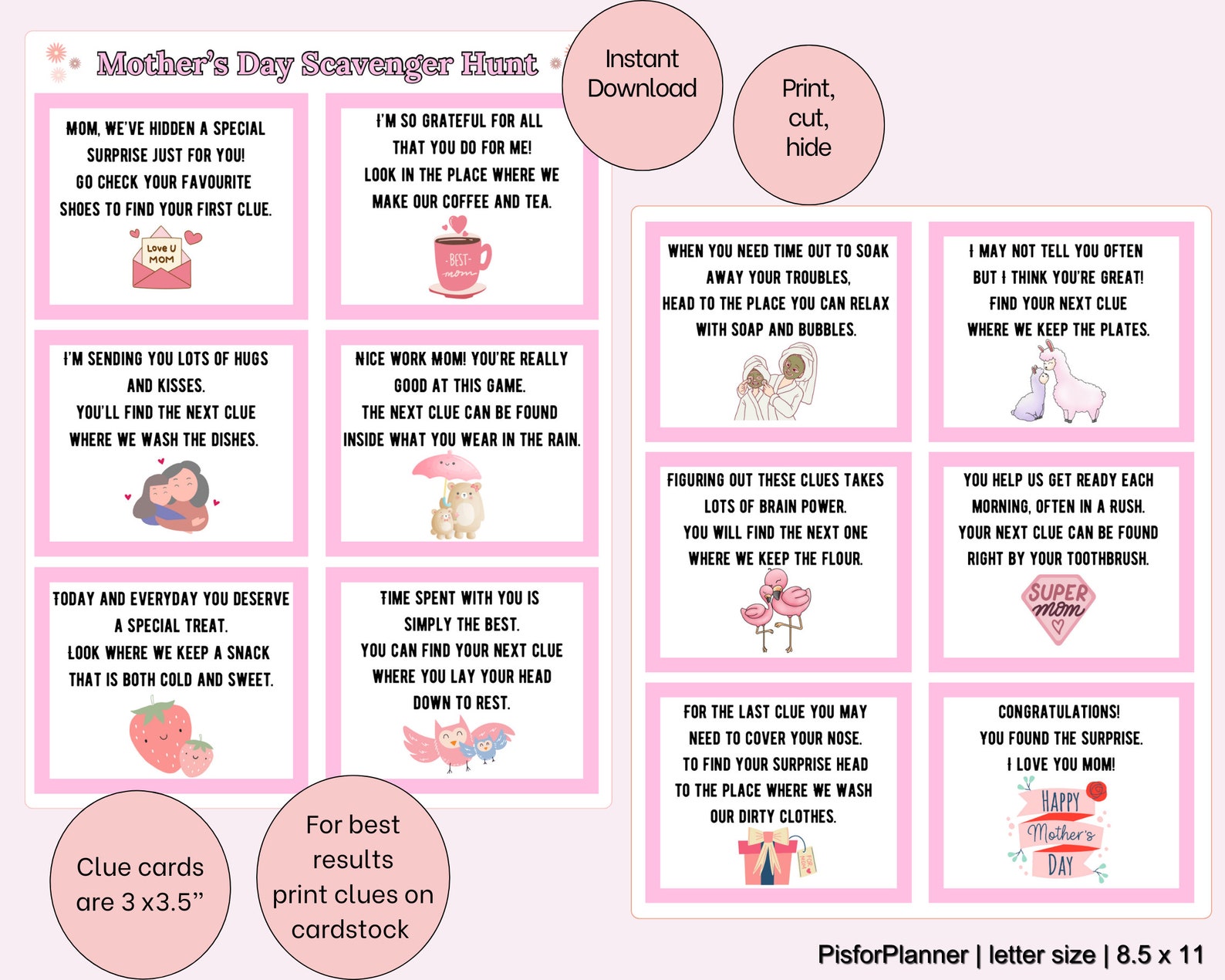 Mother’s Day Scavenger Hunt Clues, Indoor Treasure Hunt for Mom, Gift ...