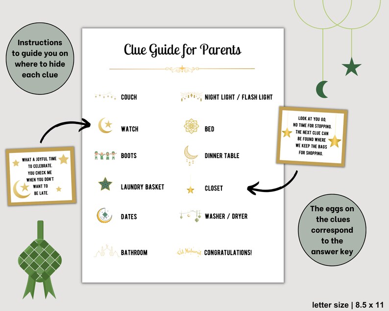 Eid Scavenger Hunt for Kids, Indoor Scavenger Hunt Clues, Ramadan Kids Treasure Hunt Clues ...