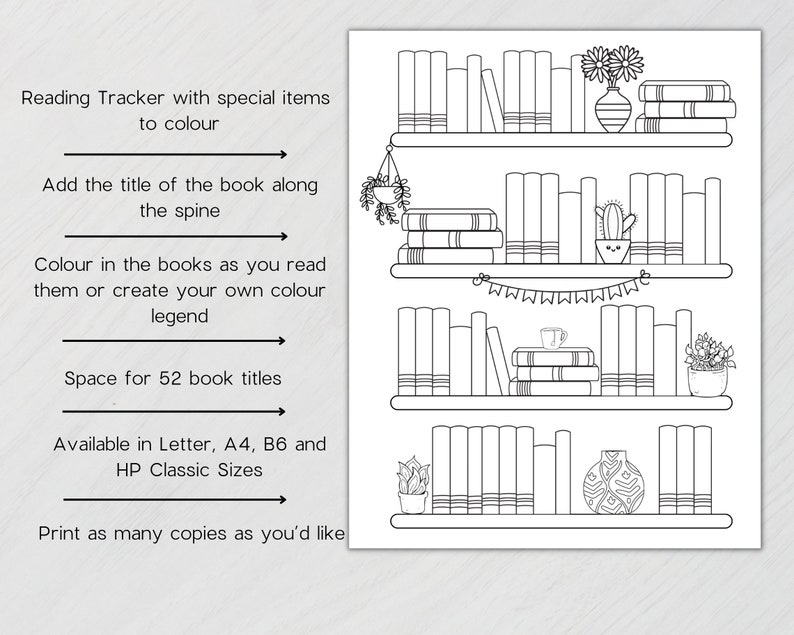 Bookshelf Reading Tracker Printable, Reading Challenge Bookshelf 52 ...