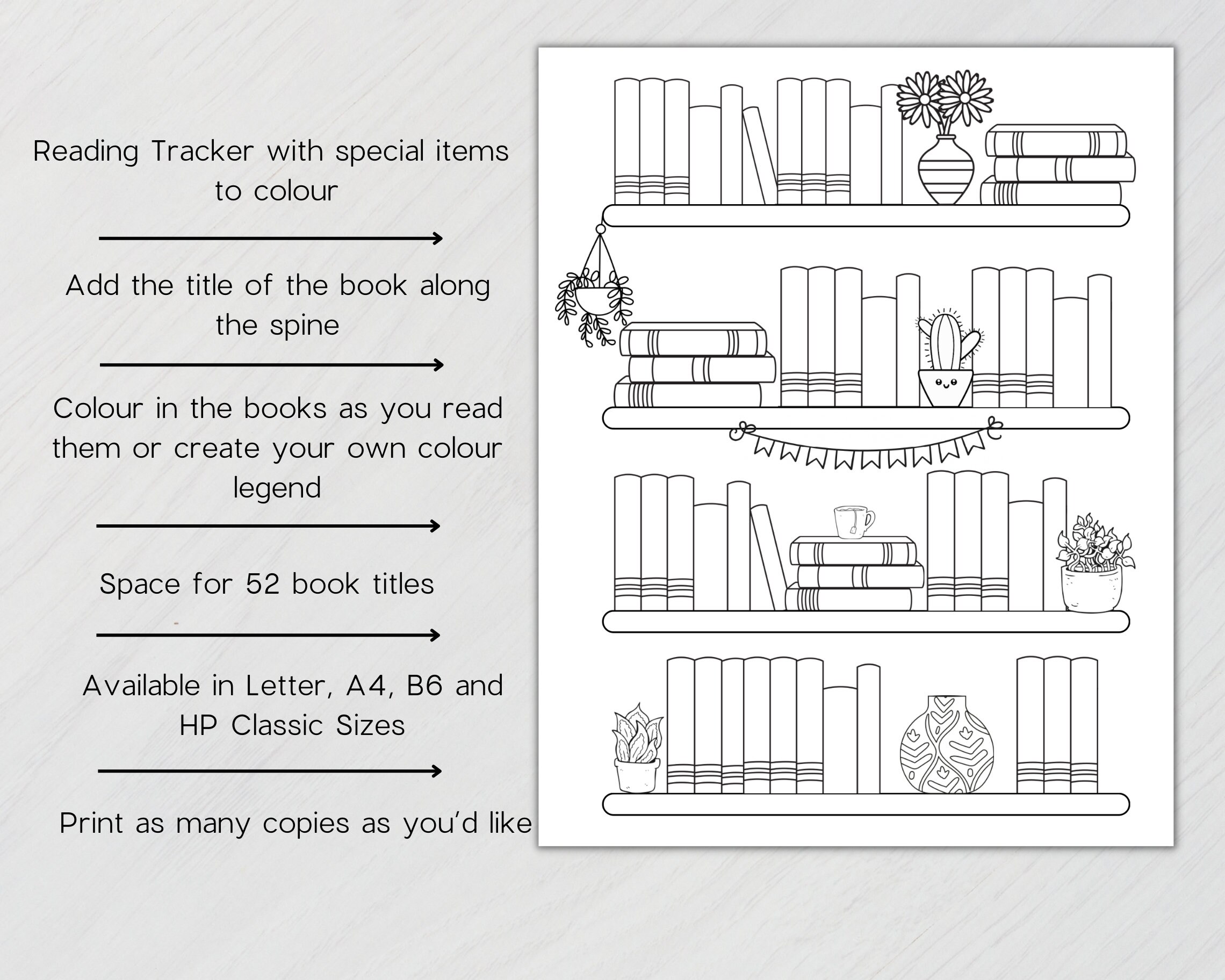 Bookshelf Reading Tracker Printable, Reading Challenge Bookshelf 52 ...