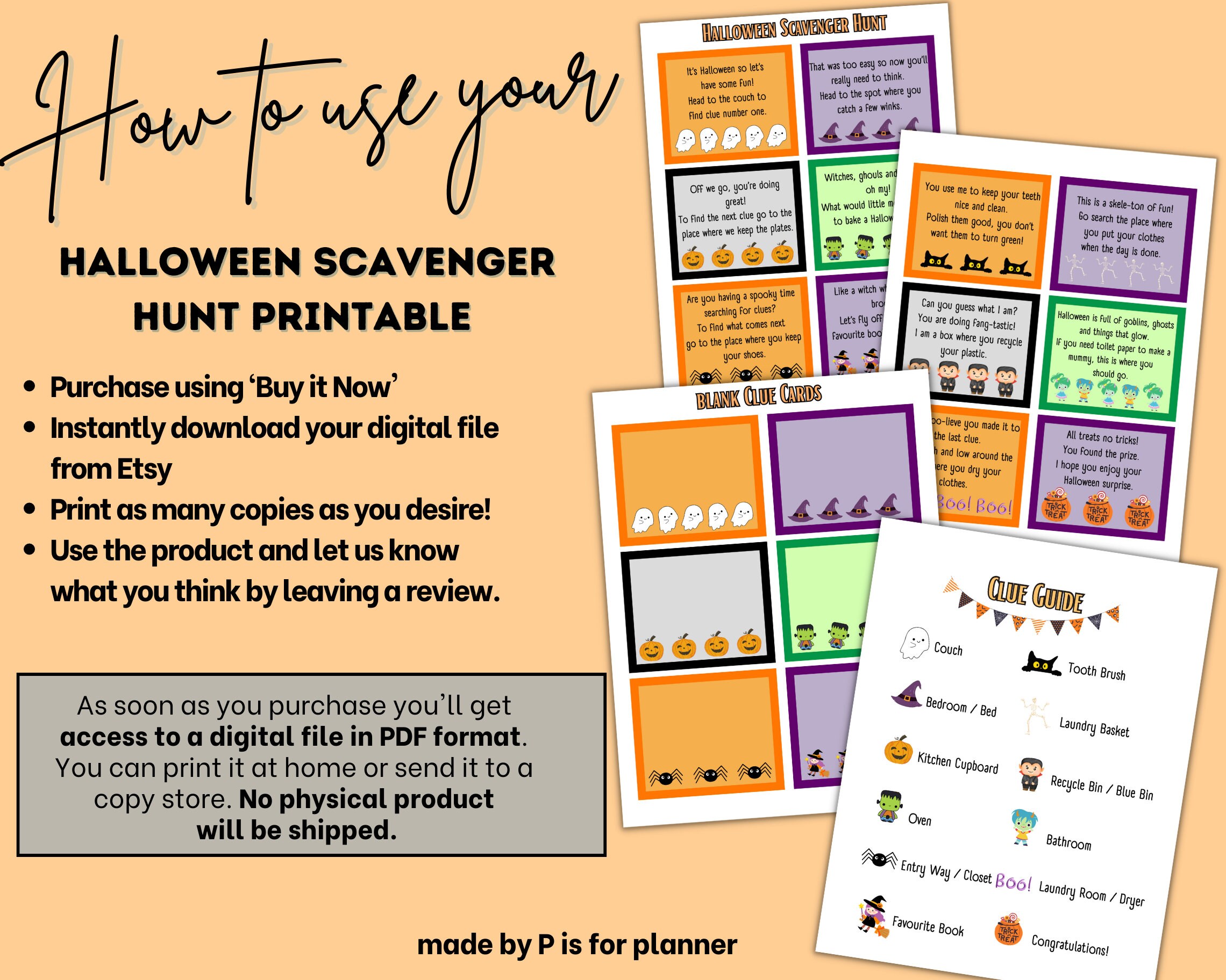 Halloween Scavenger Hunt for Kids, Indoor Halloween Treasure Hunt Clues ...