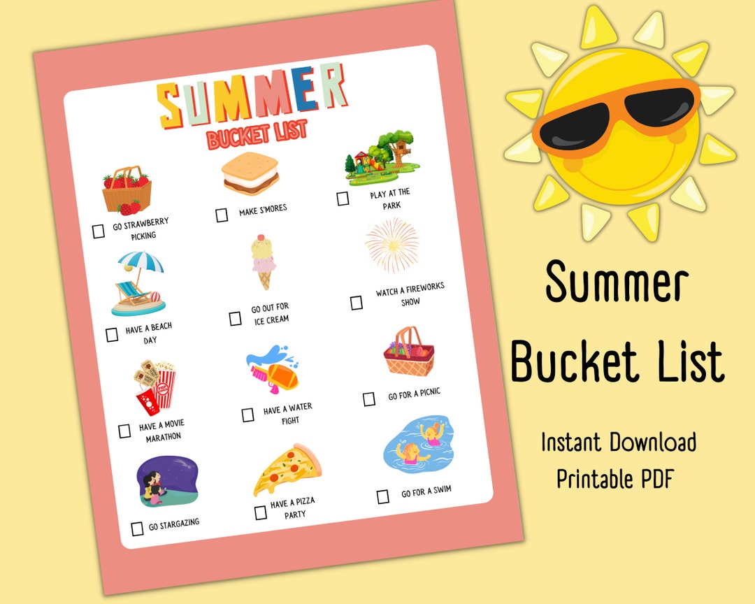 Summer Bucket List Printable, Fun Summer Checklist, Summer Bucket List ...