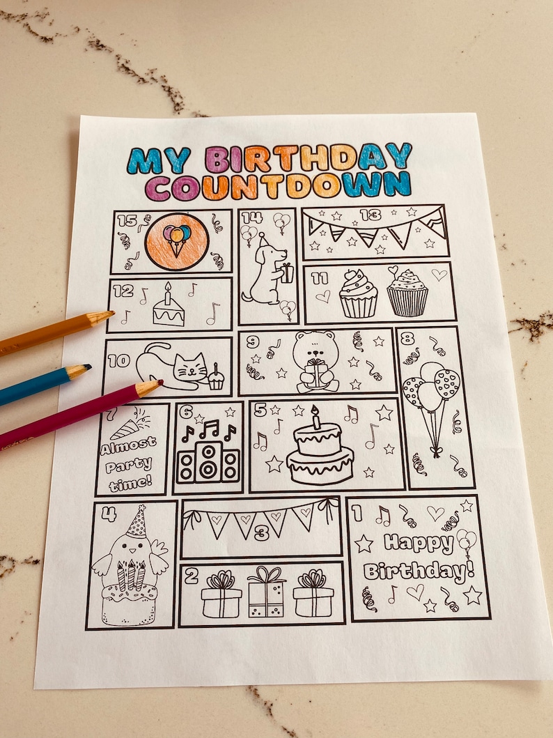 Kids Birthday Activity, Printable Birthday Coloring Page - Etsy