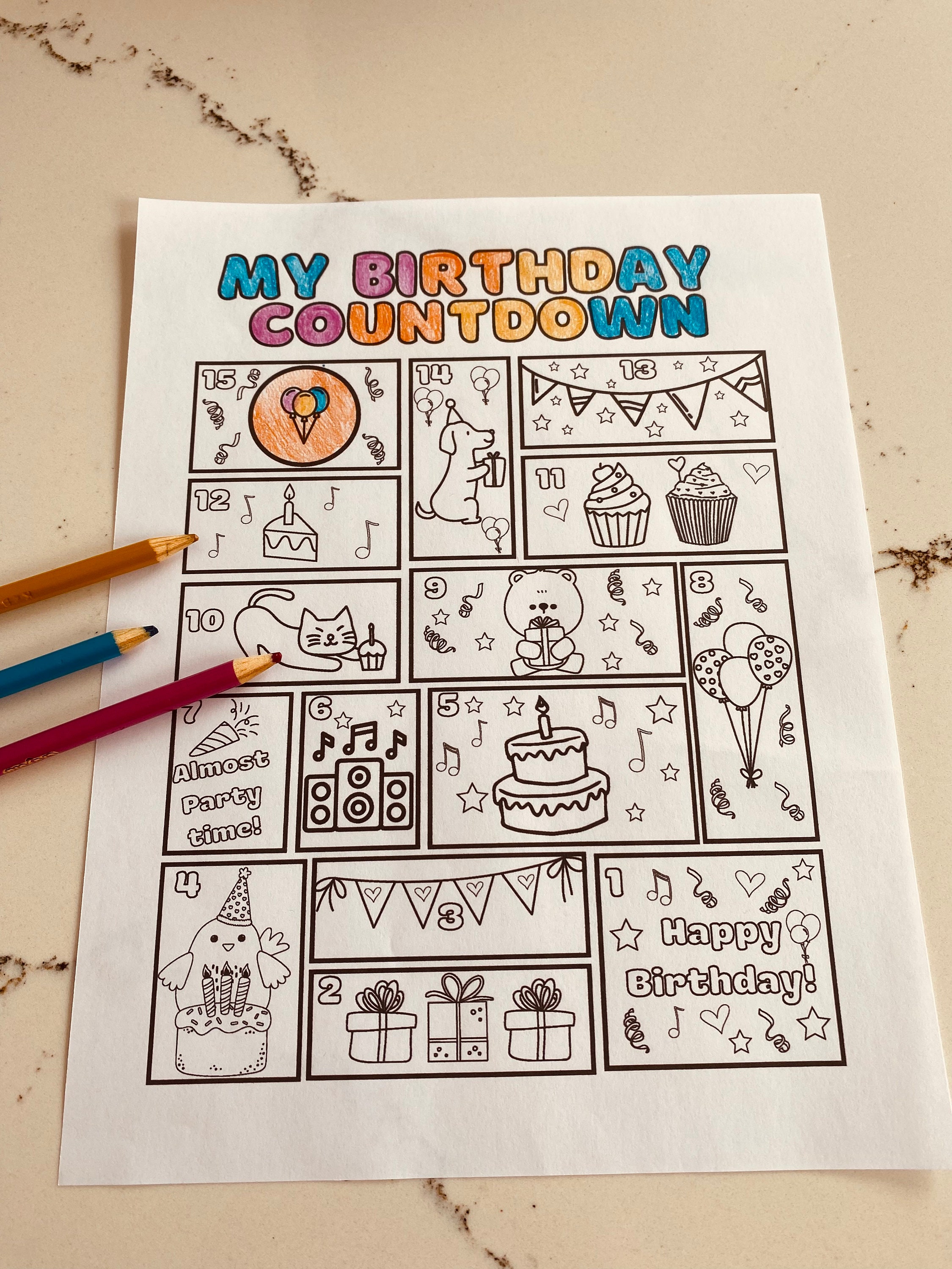 Kids Birthday Activity, Printable Birthday Coloring Page - Etsy