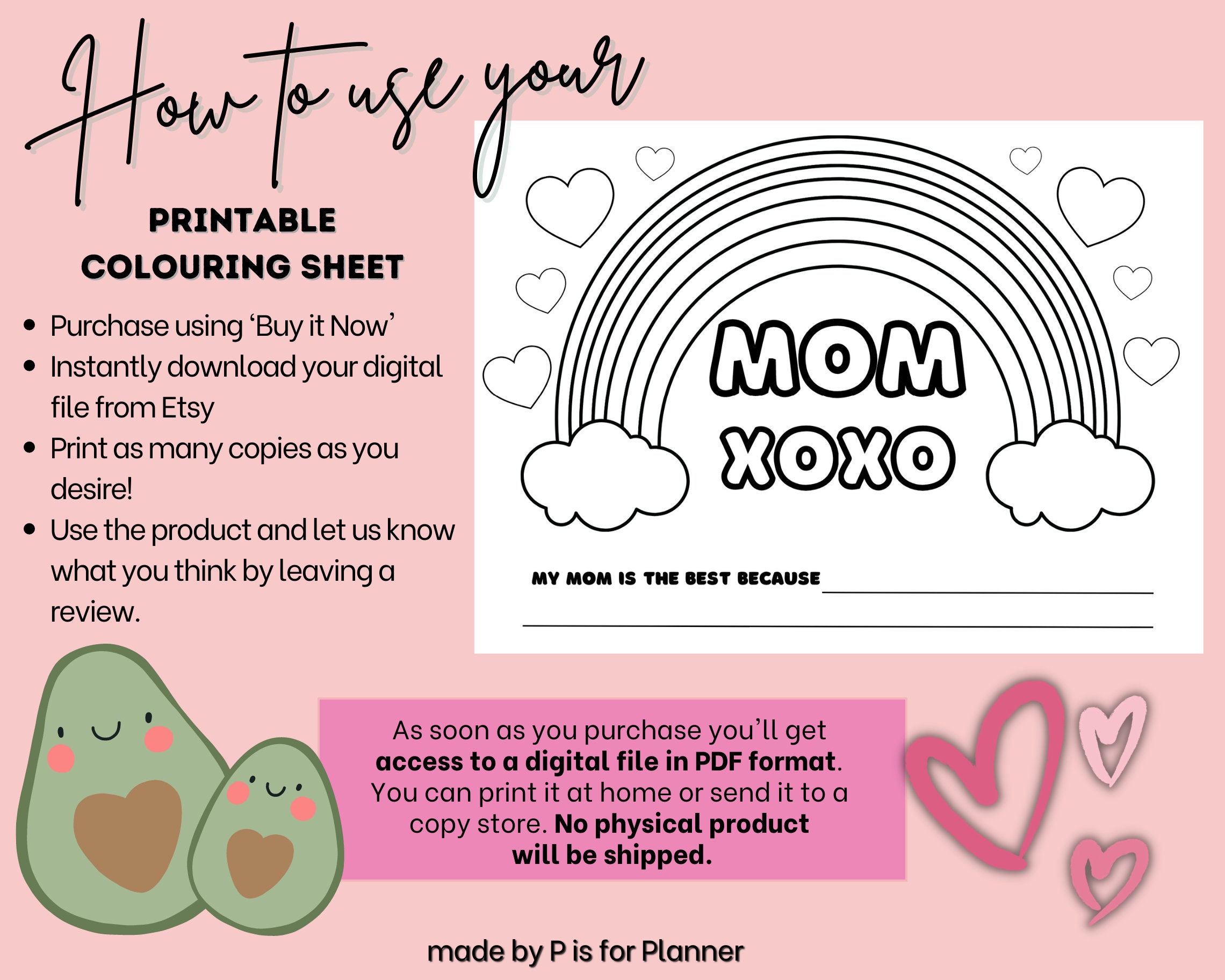 Mothers Day Colouring Page Printable Gift for Mom Fill in the Blank ...