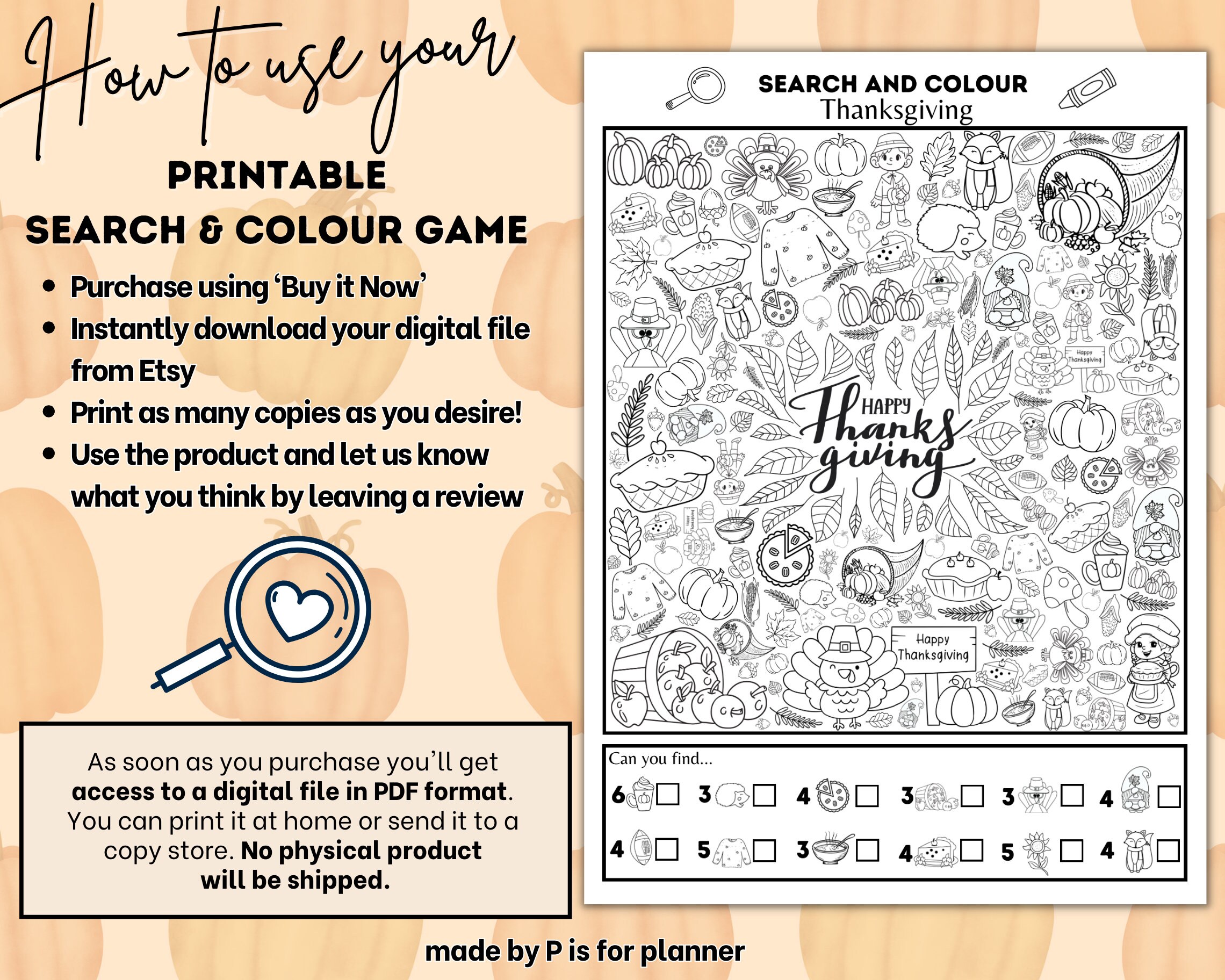 Thanksgiving Search and Colour Printable, Fall Colouring Page, I Spy ...