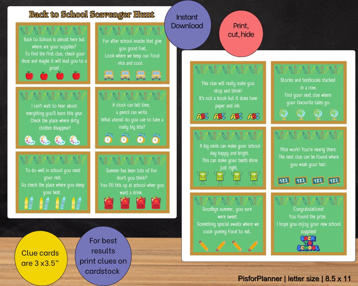 Back to School Scavenger Hunt for Kids, Indoor Treasure Hunt, Fun Back ...