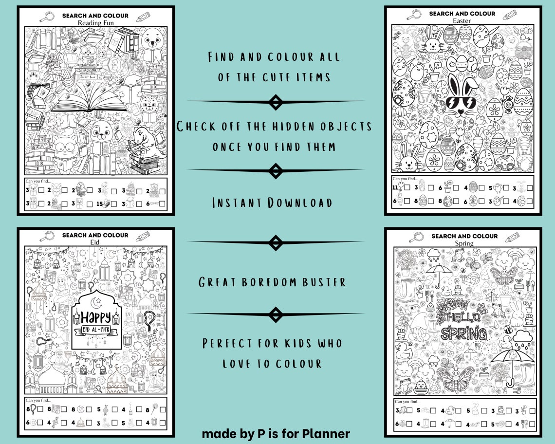 Search and Color Game Bundle, Printable Seek and Find Hidden Objects ...