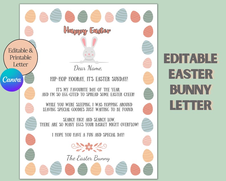 Editable Easter Bunny Letter Template Printable, Easter Basket Note ...
