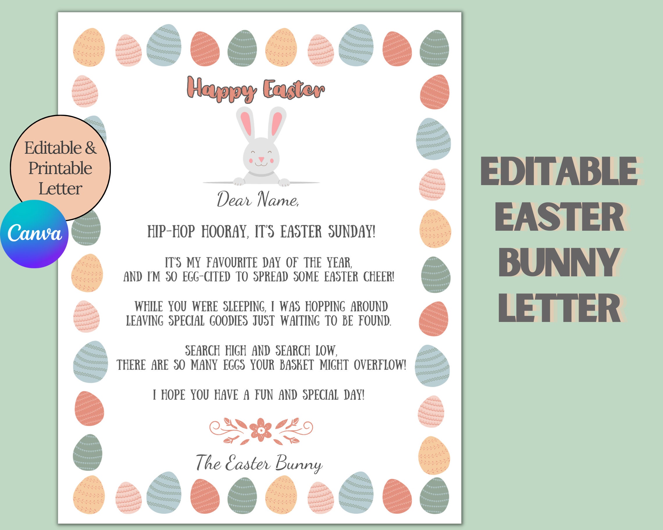Editable Easter Bunny Letter Template Printable, Easter Basket Note ...
