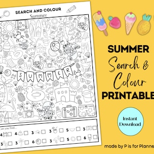 Summer Search and Color Printable, Beach Day Coloring Page, I Spy ...