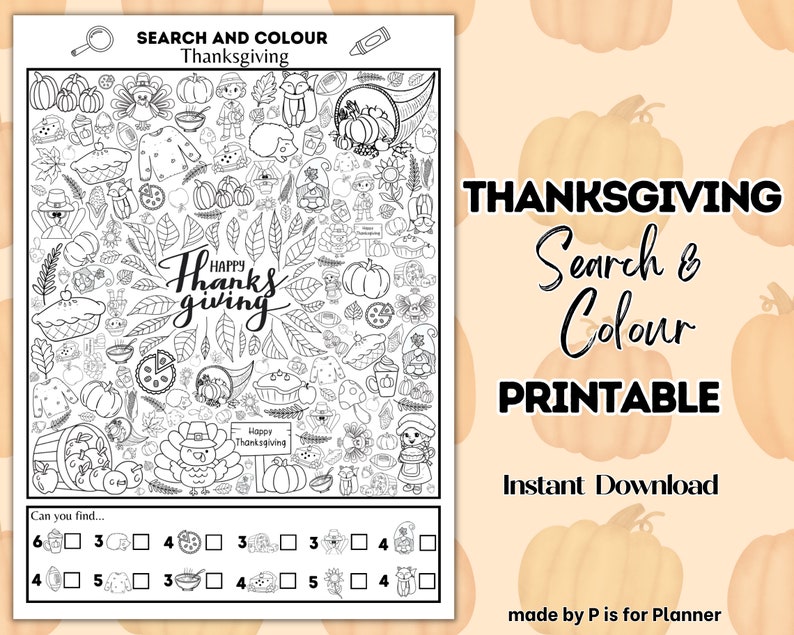 Thanksgiving Search and Colour Printable, Fall Colouring Page, I Spy ...