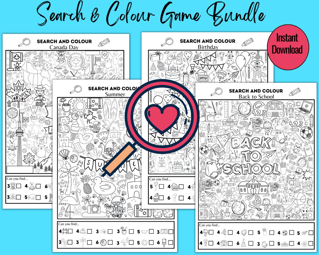 Search and Colour Printable Game Bundle, Seek and Find Kids Activity ...