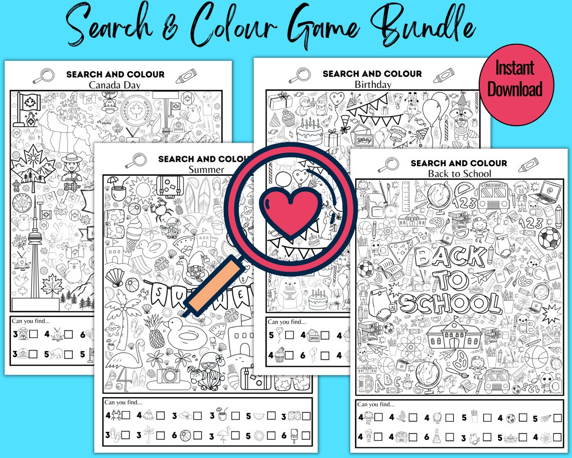 Search and Colour Printable Game Bundle Seek and Find Kids - Etsy