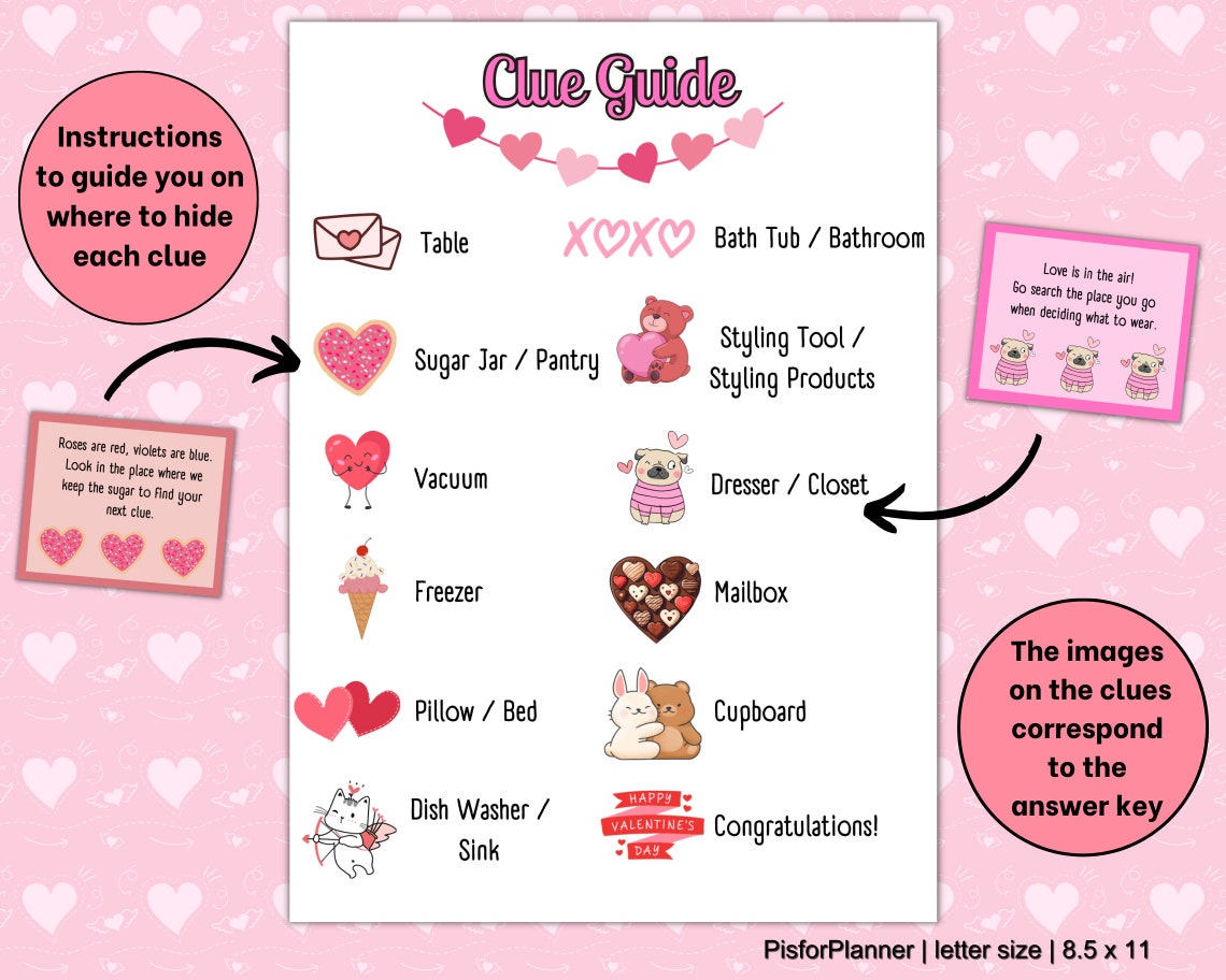 Valentines Day Scavenger Hunt for Kids, Indoor Valentines Treasure Hunt ...