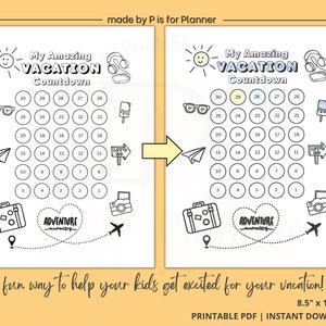 Kids Vacation Countdown Calendar, Printable Vacation Countdown Tracker ...