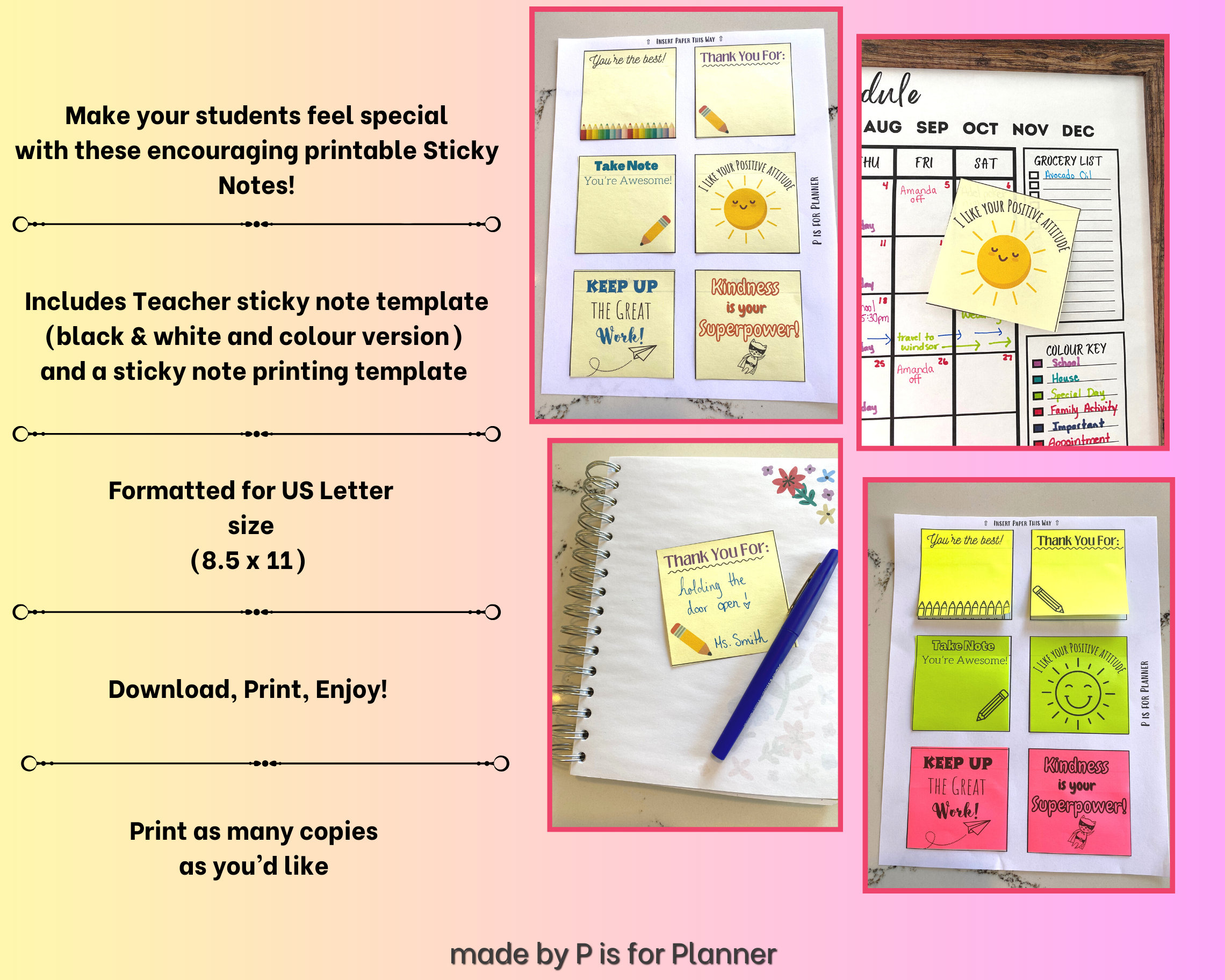 Back to School Sticky Notes, Printable Sticky Notes, Teacher Notes ...
