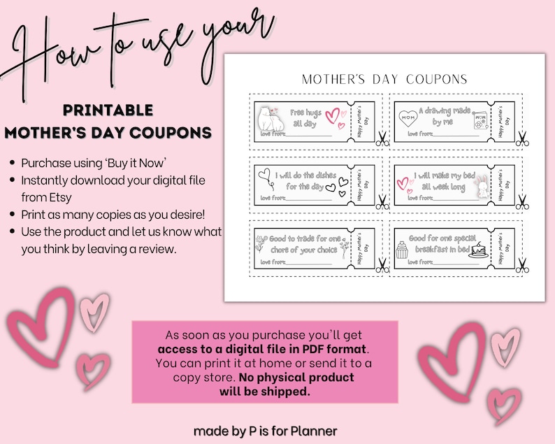 Mother’s Day Printable Coupon Book, Gift for Mom - Etsy