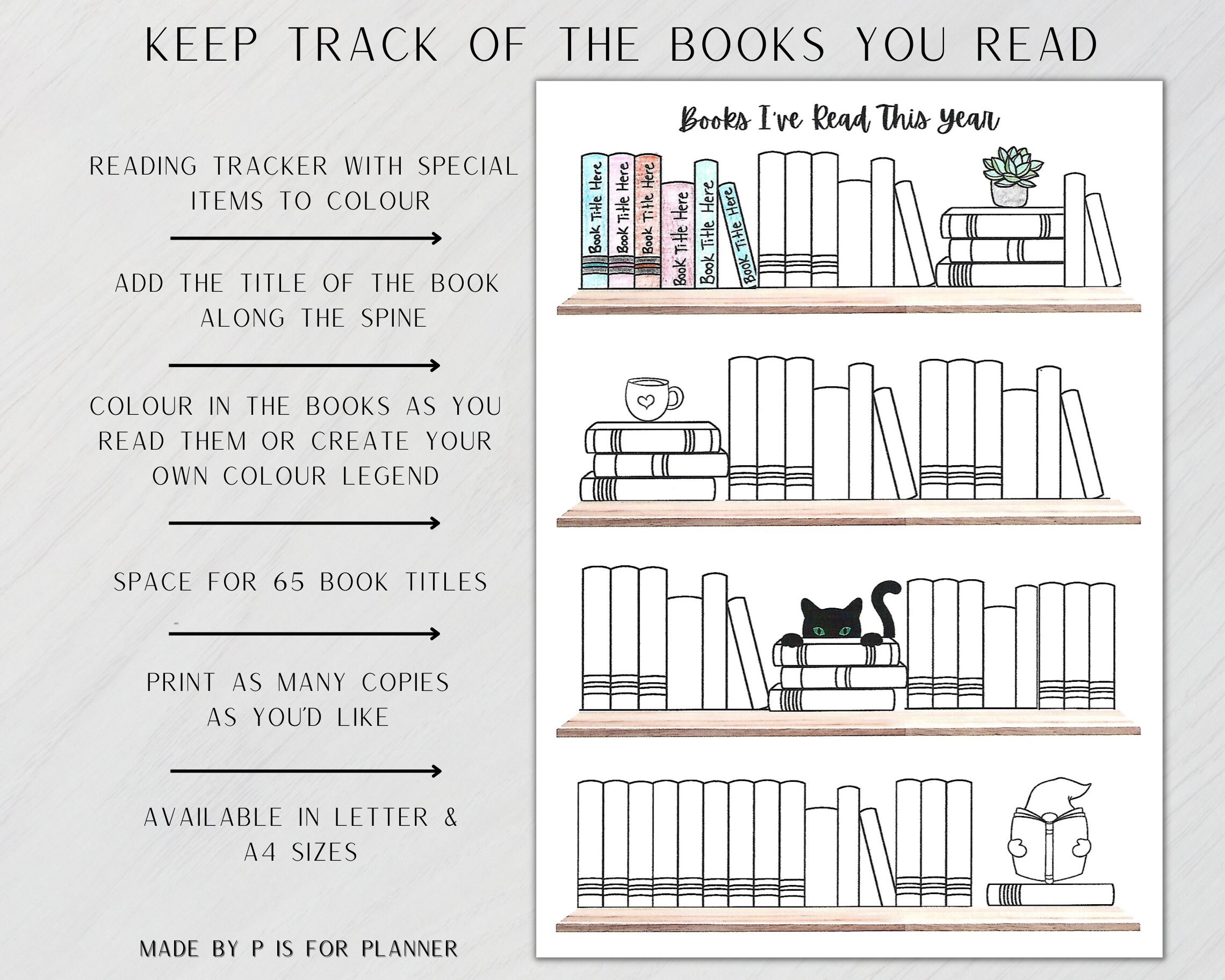Reading Tracker Printable, Bookshelf Reading Log, Book Tracker, Book ...