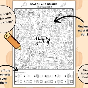 Thanksgiving Search and Colour Printable, Fall Colouring Page, I Spy ...